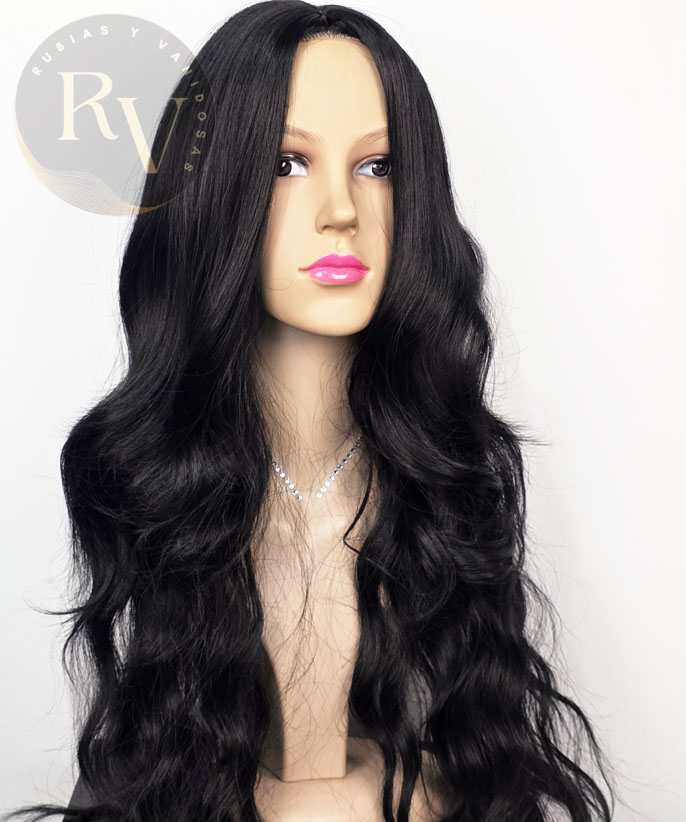 PELUCA SINTETICA EXTRA LARGA NEGRA ONDULADA KANEKALON – VANIDOSASPA